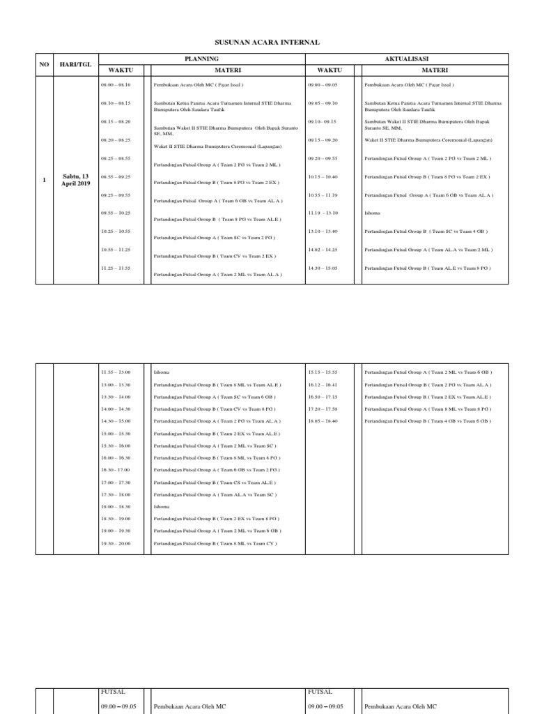 Susunan Acara Internal | PDF | Leisure | Leisure Activities