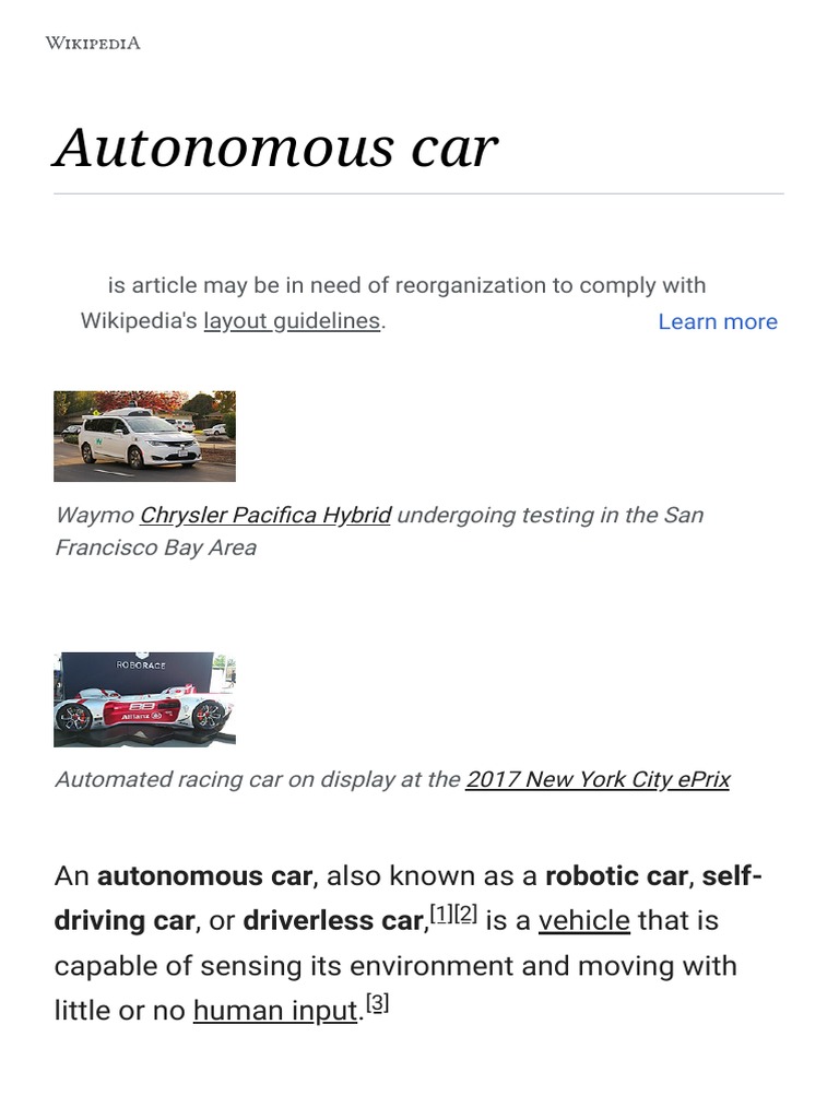 DRIVERLESS CARS - Wikipedia PDF | PDF | Waymo | Fuel Economy In Automobiles