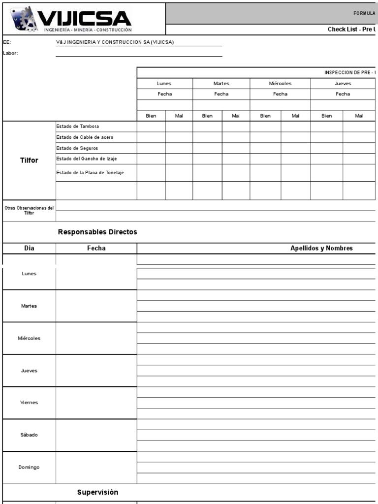 Fi-Vijicsa-024 Check List de Pre-Uso Tilfor | PDF