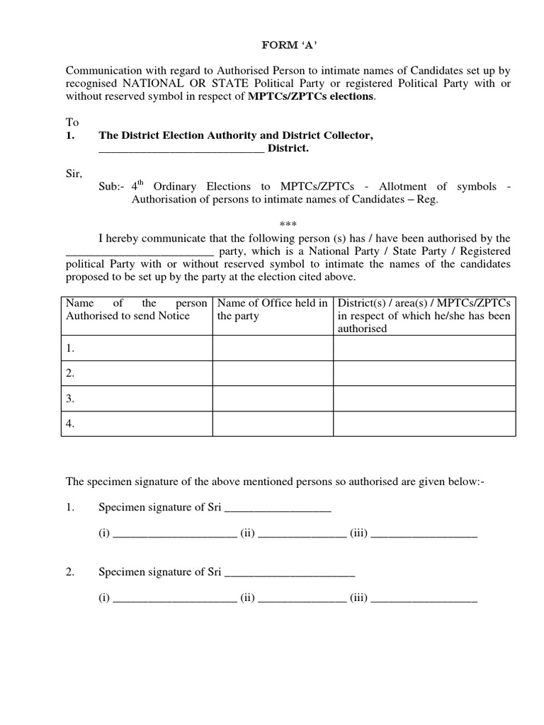 Form - A & B - MPTC, ZPTC | PDF | Government