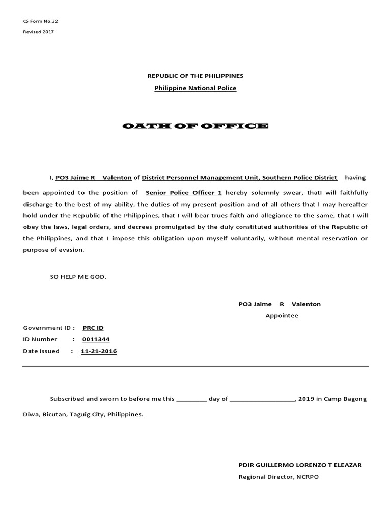 Police Officer Oath of Office | PDF
