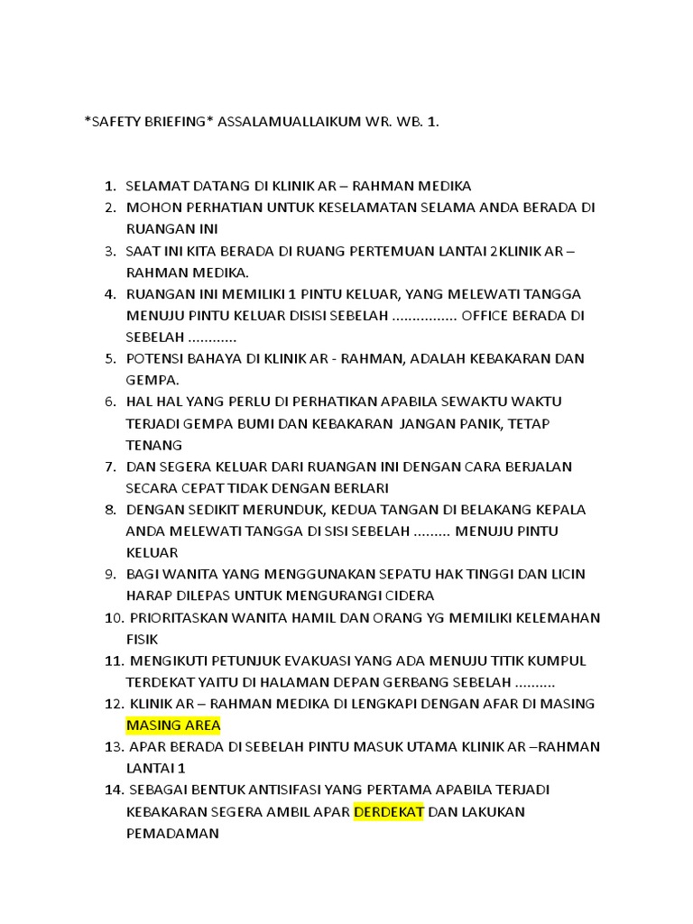 Teks Safety Briefing | PDF