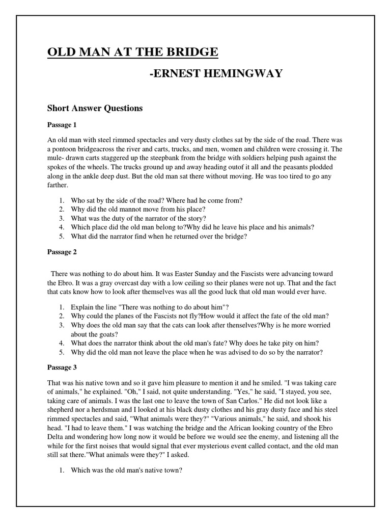 Old Man at The Bridge | PDF | Ernest Hemingway | Narration