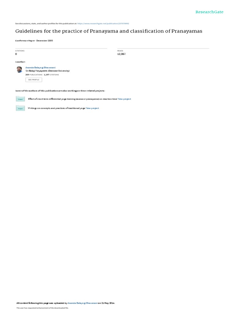 Guidelines For The Practice of Pranayama and Classification of ...