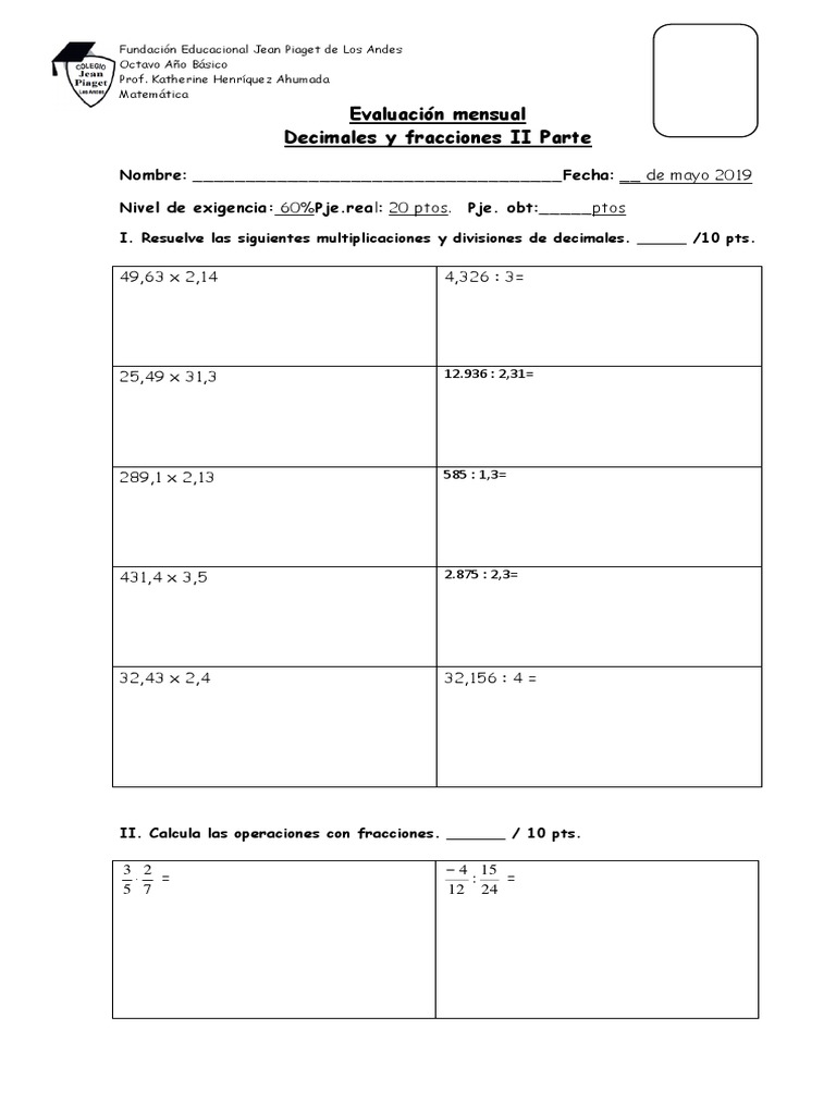 Decimales y Fracciones Multiplicacion y Division | PDF