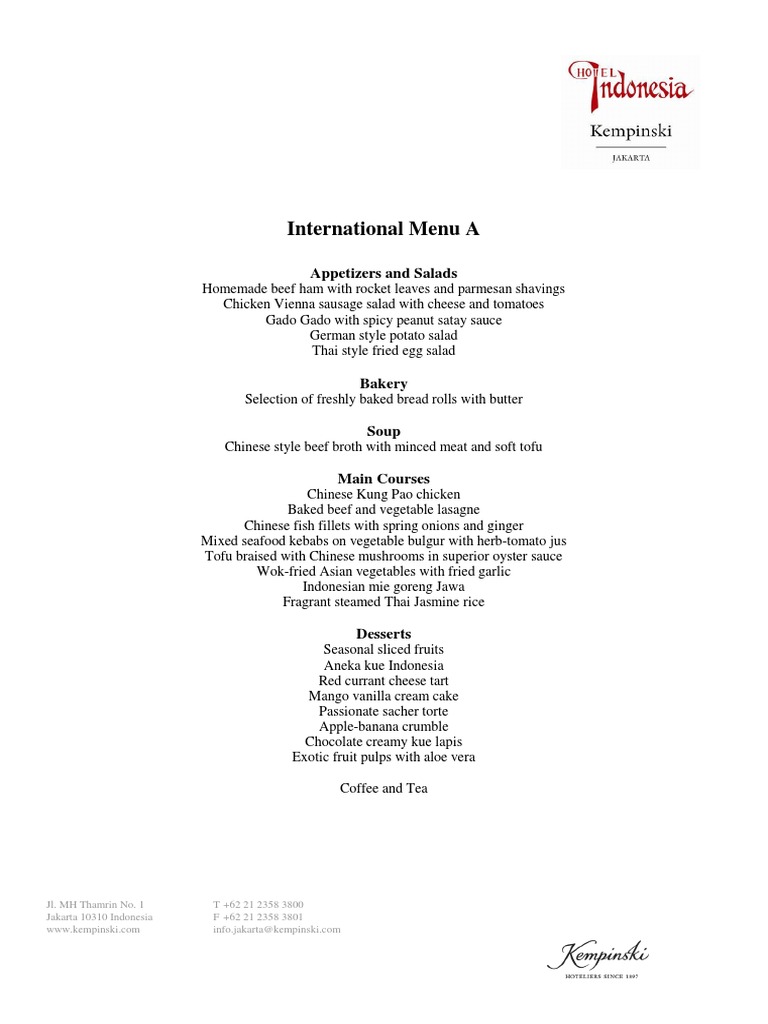 Hotel Indonesia Kempinski Jakarta Menu Selections Sweet Seventeen ...