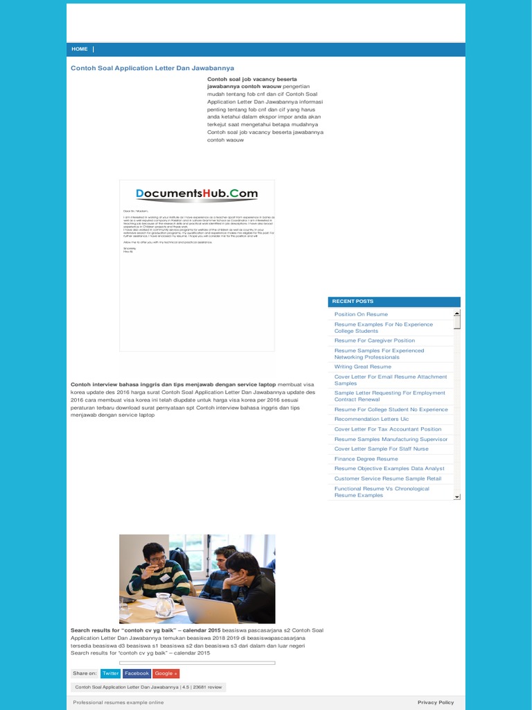 Contoh Soal Application Letter | PDF | Résumé | Business