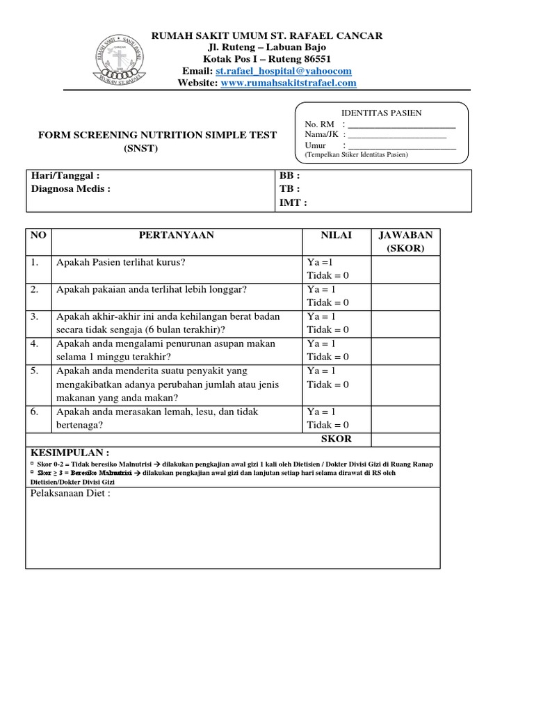 Form Screening Gizi Dewasa SNST | PDF