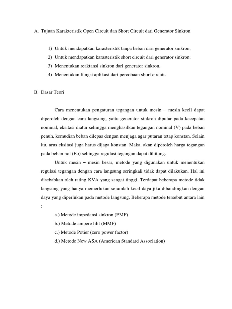 Job Sheet Generator Sinkron Open & Short Circuit | PDF