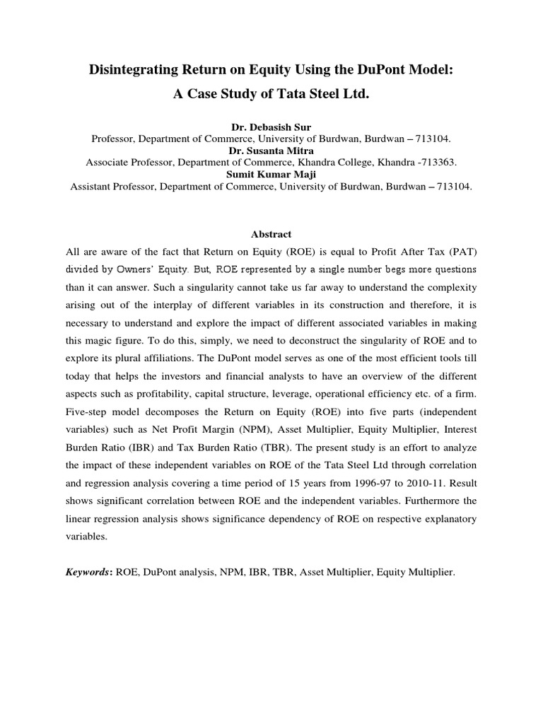 Disintegrating Return On Equity Using The Dupont Model: A Case Study of ...
