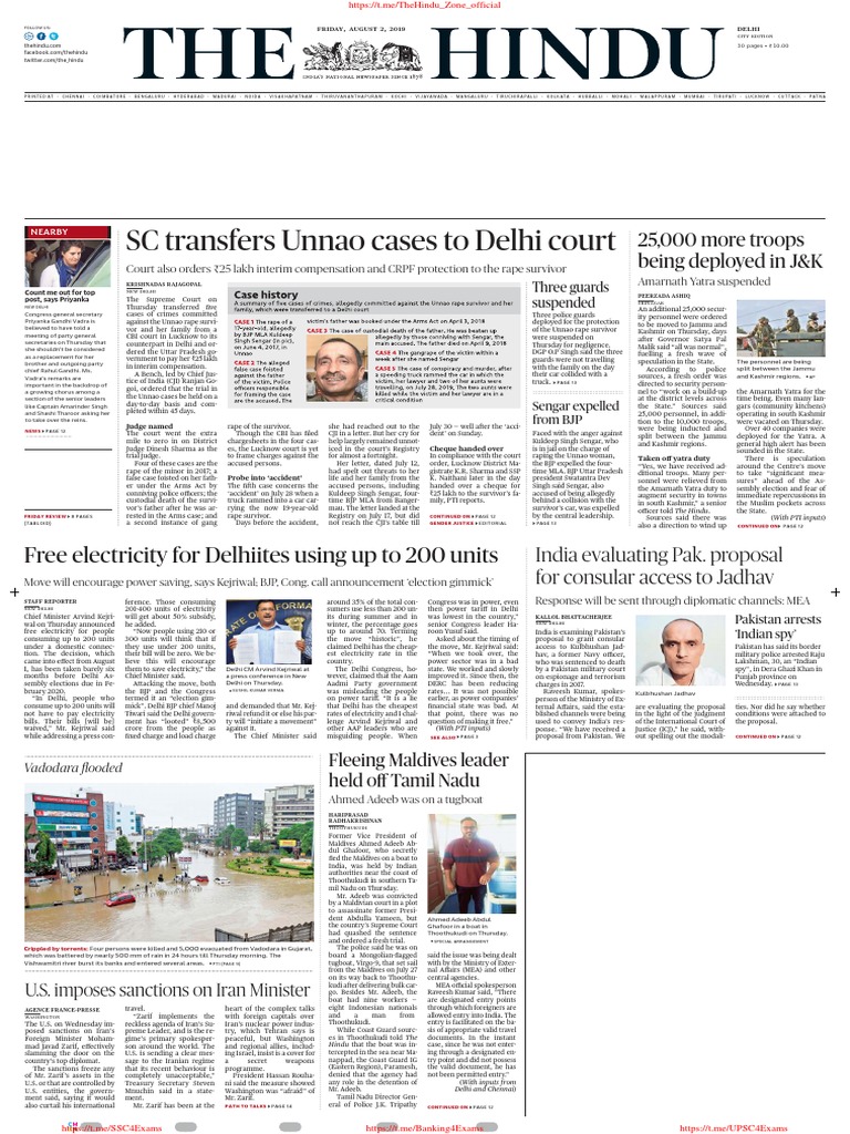 The Hindu - 02-August-2019 - (e-NewsPapers) ? | PDF | Politics Of India ...