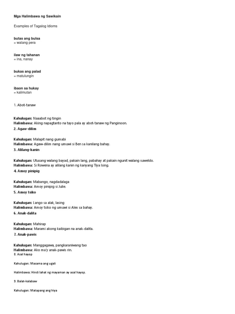 Mga Halimbawa NG Sawikain | PDF