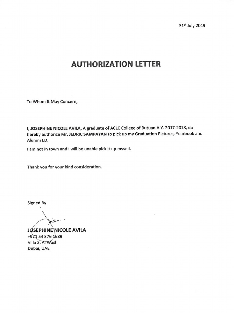Authorization Letter 1 PDF | PDF