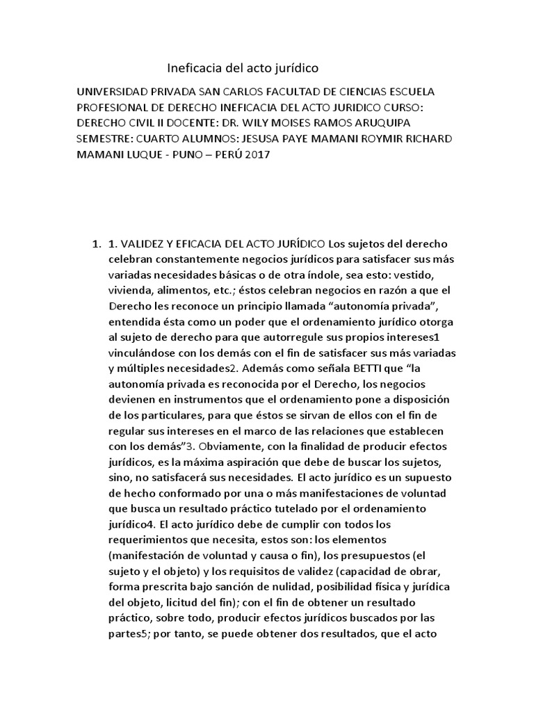 Ineficacia y Eficacia del Acto Jurídico | PDF | Instrumento jurídico | Nulo (ley)