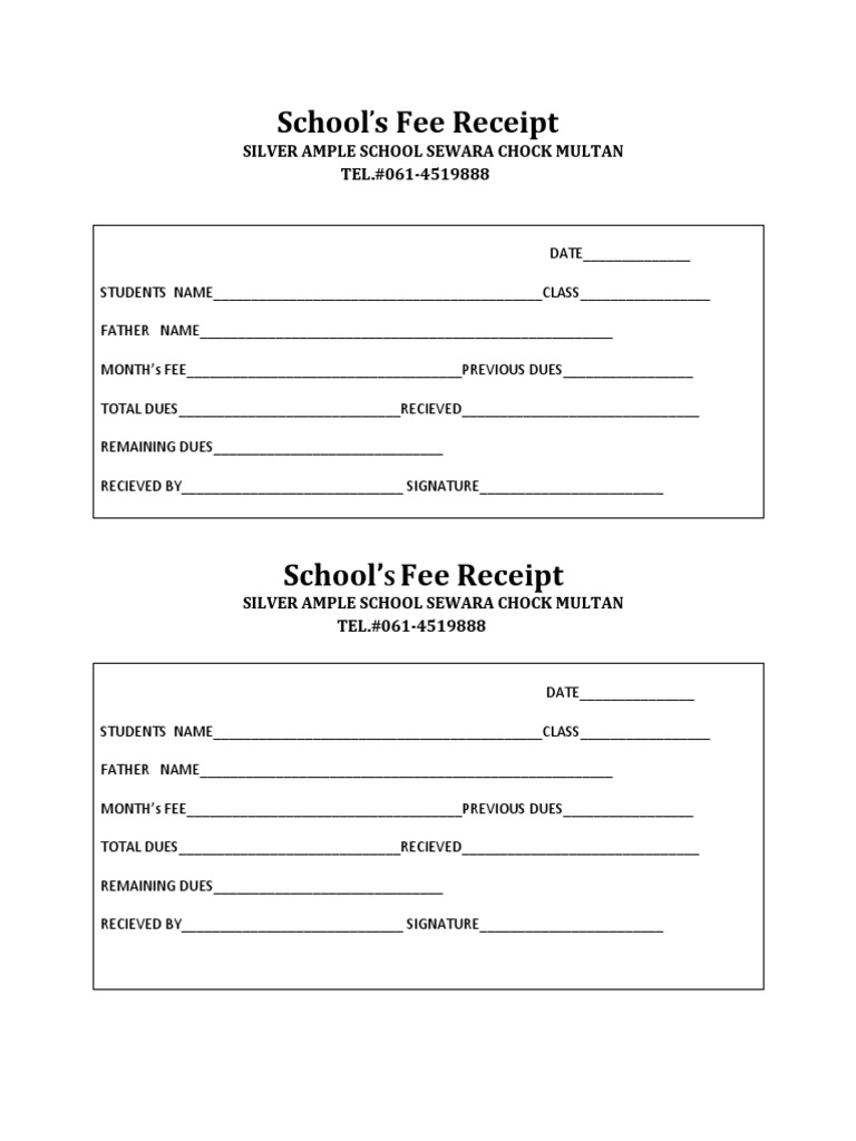 School Fees Receipt