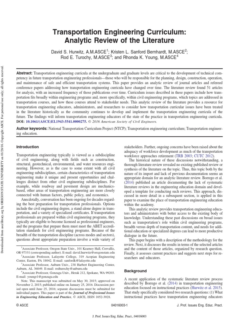 Transportation Engineering Curriculum | PDF | Curriculum | Academic Journal
