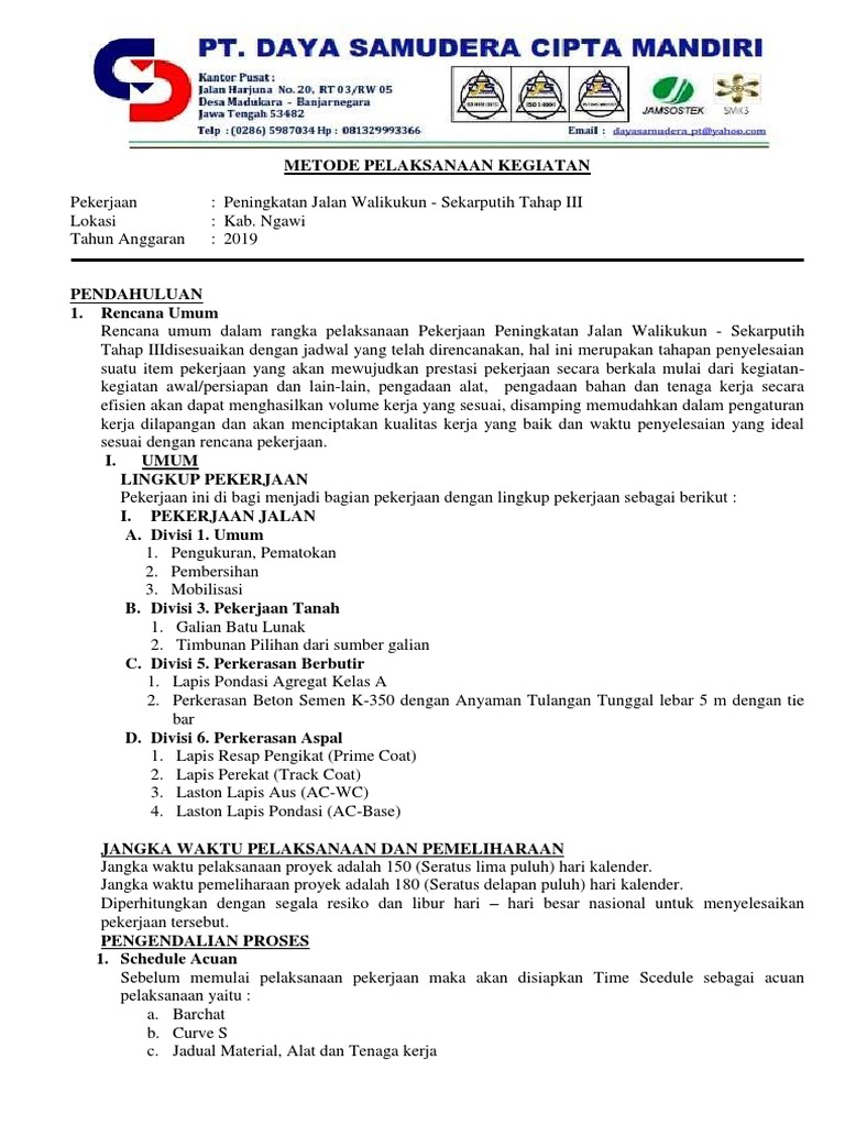 Metode Pelaksanaan Pekerjaan Jalan | PDF