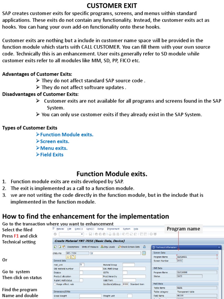Advantages Of Customer Exits Function Module Exits Screen Exits Menu Exits Field Exits