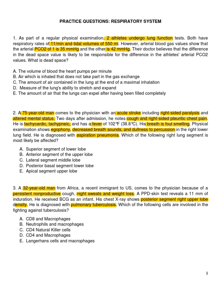 Practice Questions: Respiratory System | PDF | Lung | Respiratory System