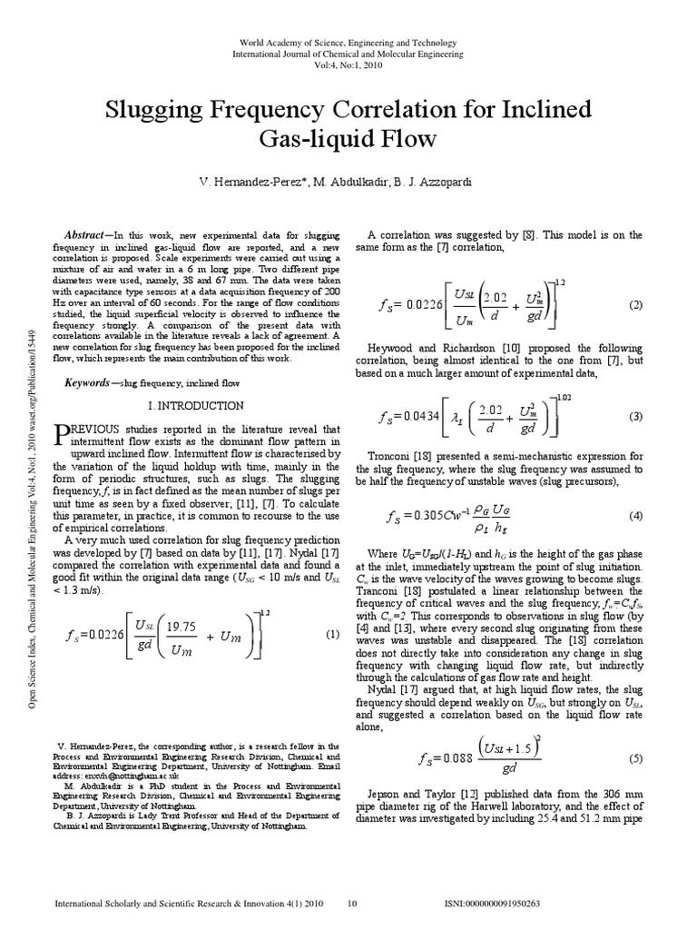 Slugging Frequency Correlation For Inclined Gas Liquid Flow | PDF | Fourier Analysis | Discrete ...