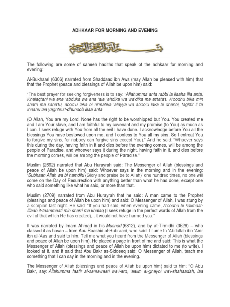 Adhkaar for Morning and Evening | PDF | Muhammad | Abrahamic Religions
