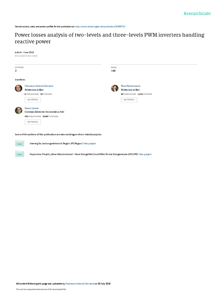Power Losses Analysis of Two-Levels and Three-Levels PWM Inverter Handling Reactive Power | PDF ...