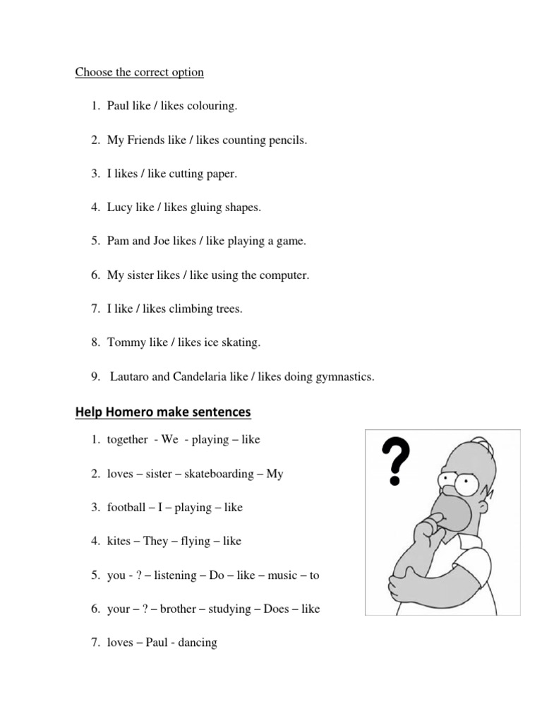 Like + Verb + Ing Exercises | PDF | Language Arts & Discipline | Sports ...