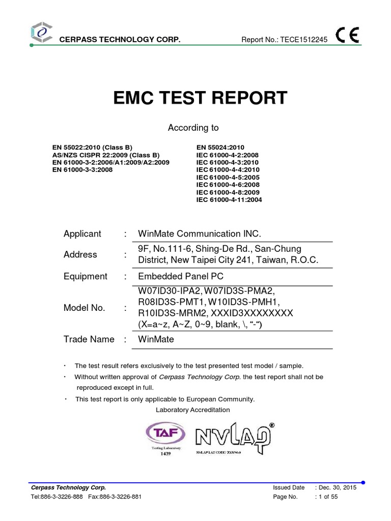 Emc Test Report: Cerpass Technology Corp | PDF | Force | Physics