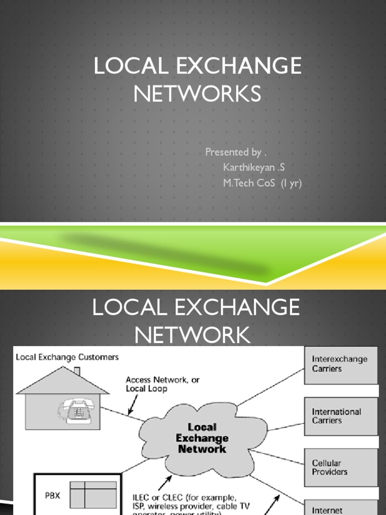 Local Exchange Networks: Presented By, Karthikeyan .S M.Tech Cos (I Yr ...