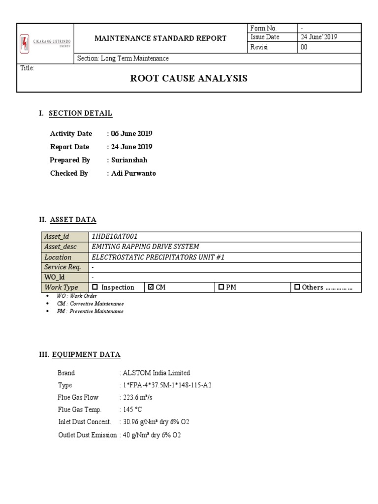 Root Cause Analysis: Maintenance Standard Report | PDF | Screw ...