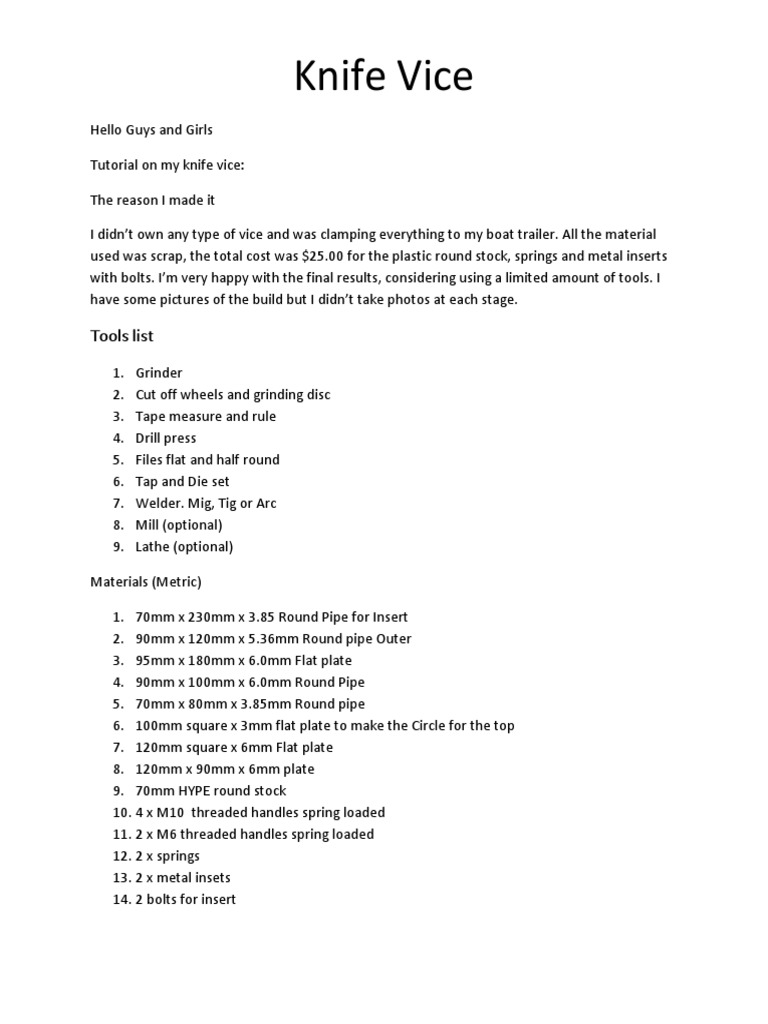 Knife Vice Tutorial and Plans | PDF | Pipe (Fluid Conveyance) | Knife