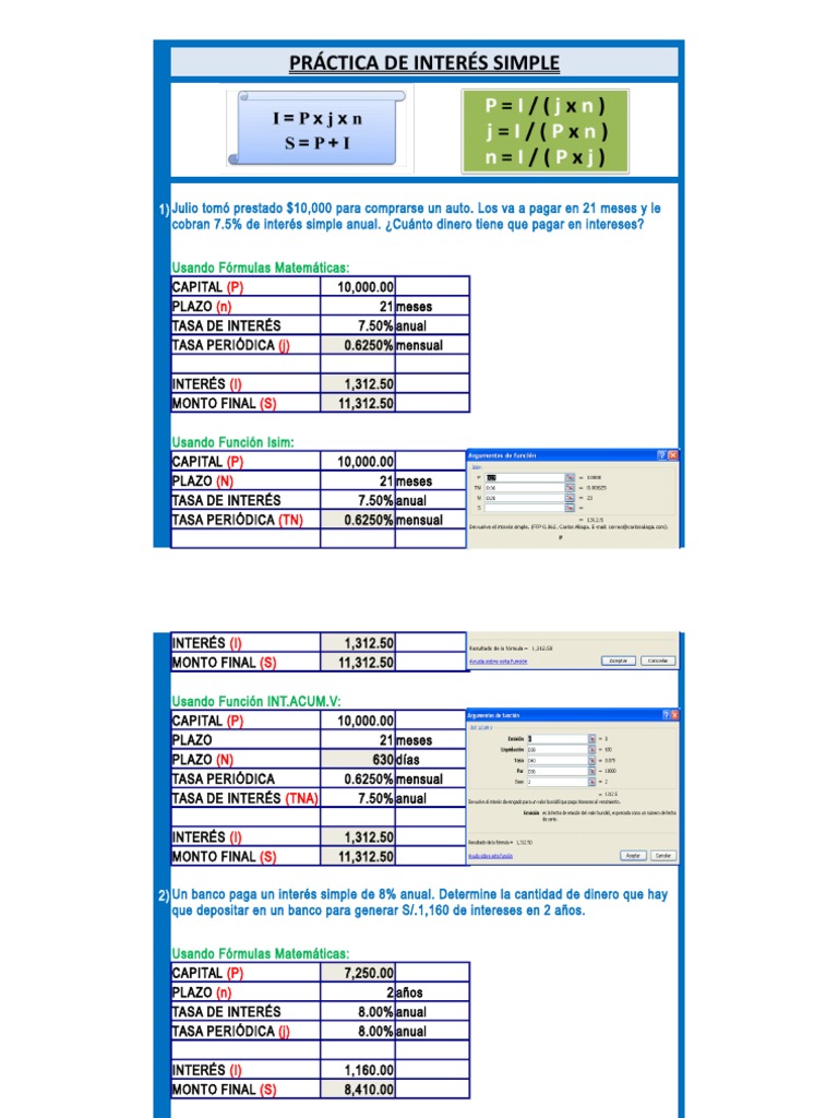 Cálculos de Interés Simple y Tasa | PDF | Tasas de interés ...