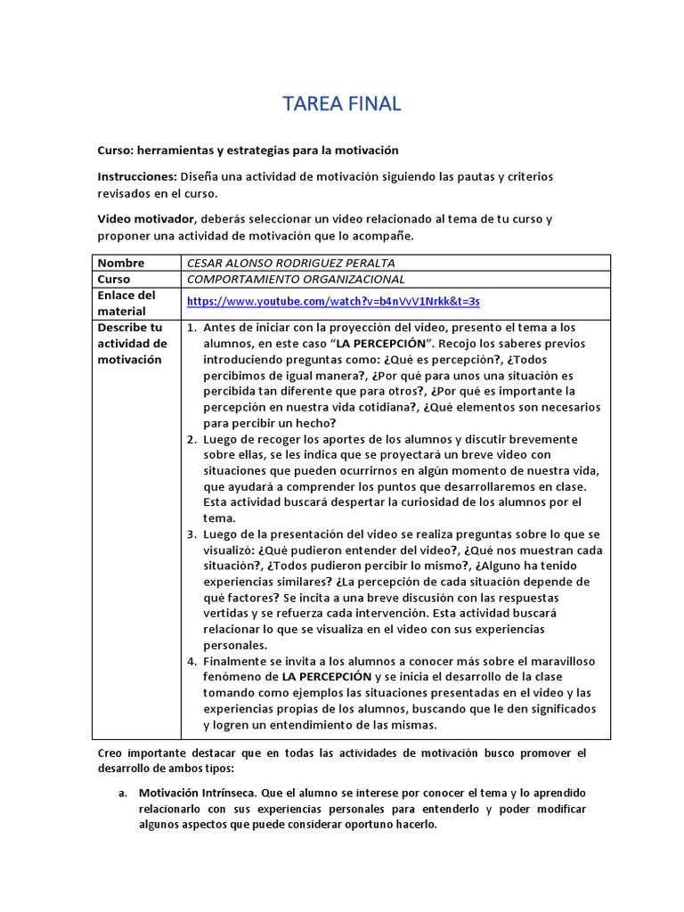 Tarea Final | PDF | Motivación | Motivacional