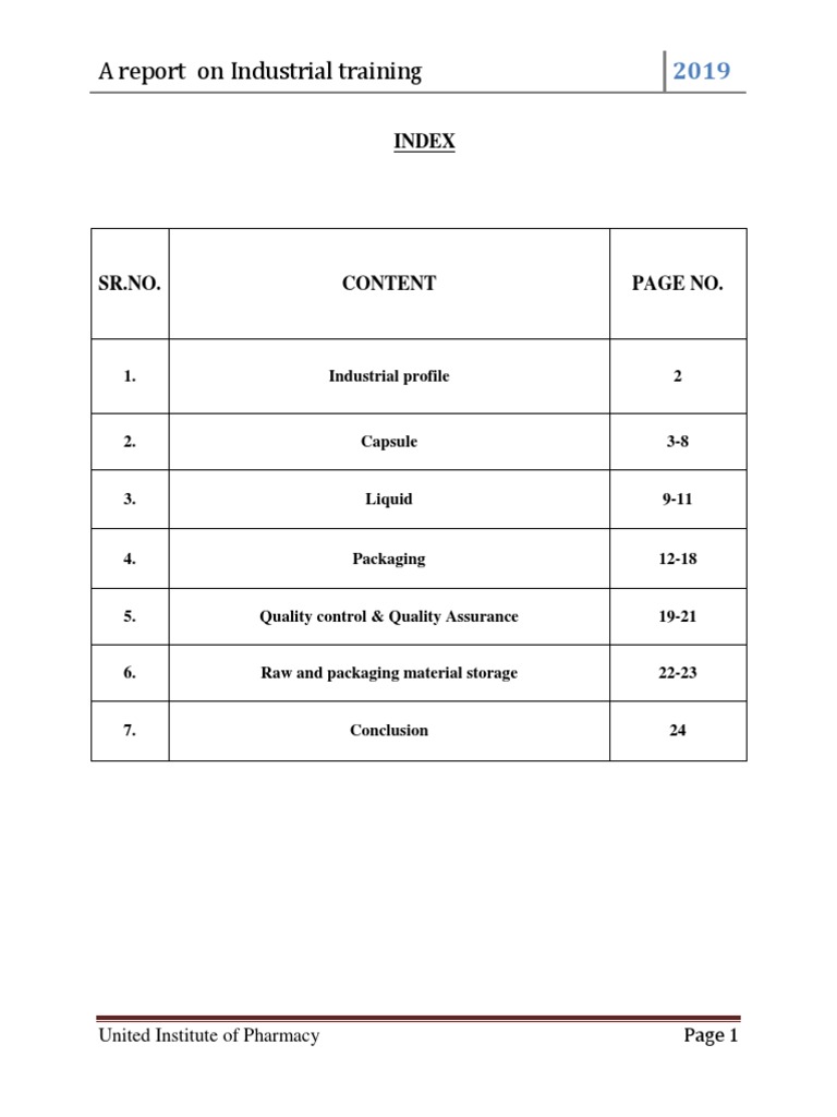 A Report On Industrial Training: Index | PDF | Pharmaceutical | Chemistry