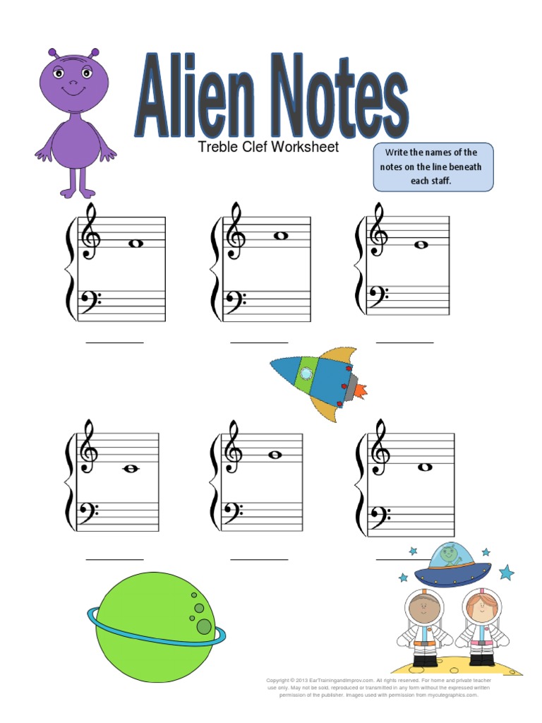 Treble Clef Worksheet Alien Notes PDF | PDF
