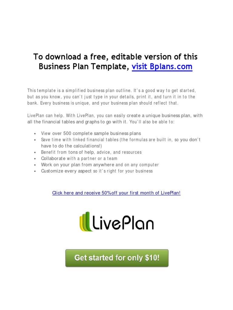 Editable Business Plan Template Download | PDF | Business | Finance ...