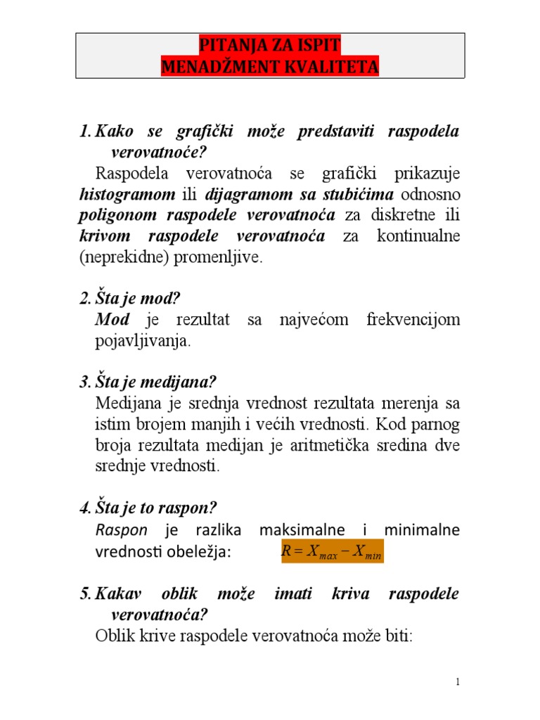 Pitanja I Odgovori Za Ispit Menadzment Kvaliteta Made by @ids | PDF