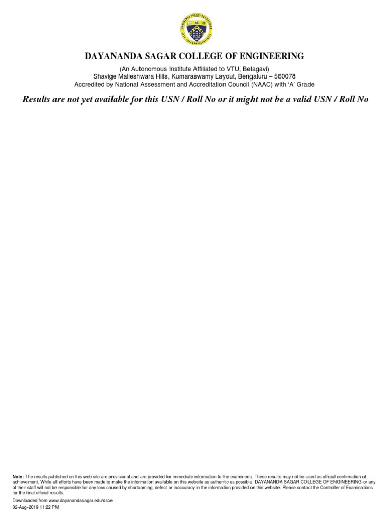 Provisional Exam Results Notice | PDF