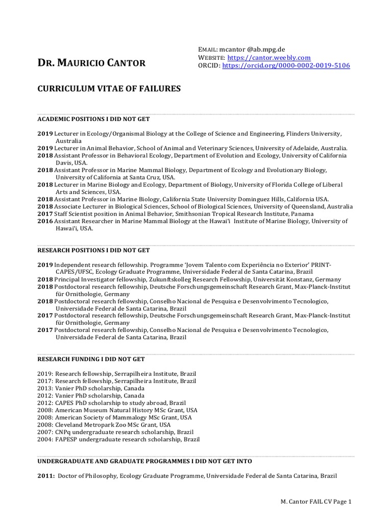 CV Mcantor Failure | PDF | Ecology | Master Of Science