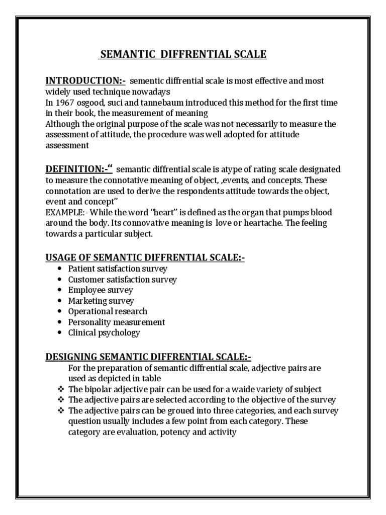 Semantic Diffrential Scale: Introduction | PDF | Psychology ...