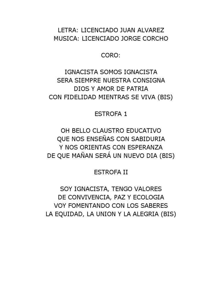 Letra Himno Del Ignacio Yepez | PDF
