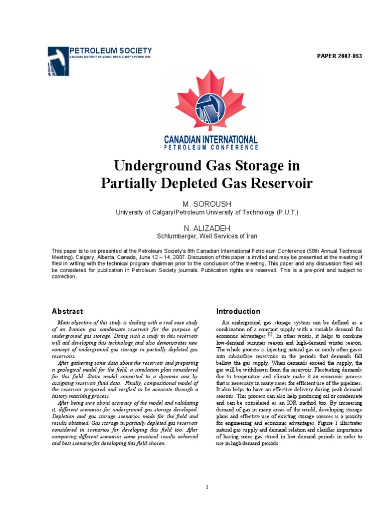 Underground Gas Storage in Partially Depleted Gas Reservoir: Petroleum ...