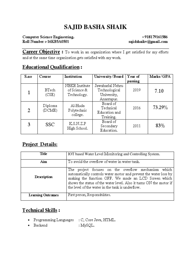 Sajid Basha Shaik: Career Objective | PDF | Behavior Modification | Learning
