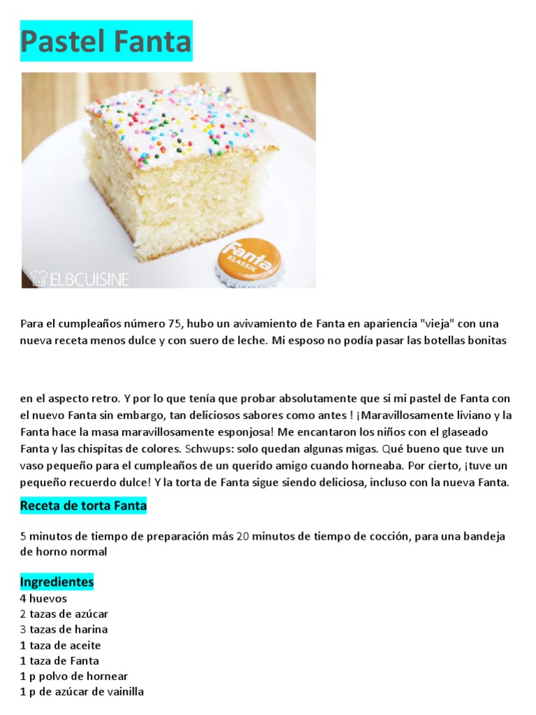 Receta de Pastel de Fanta Esponjoso | PDF | Cocina, comidas y vino