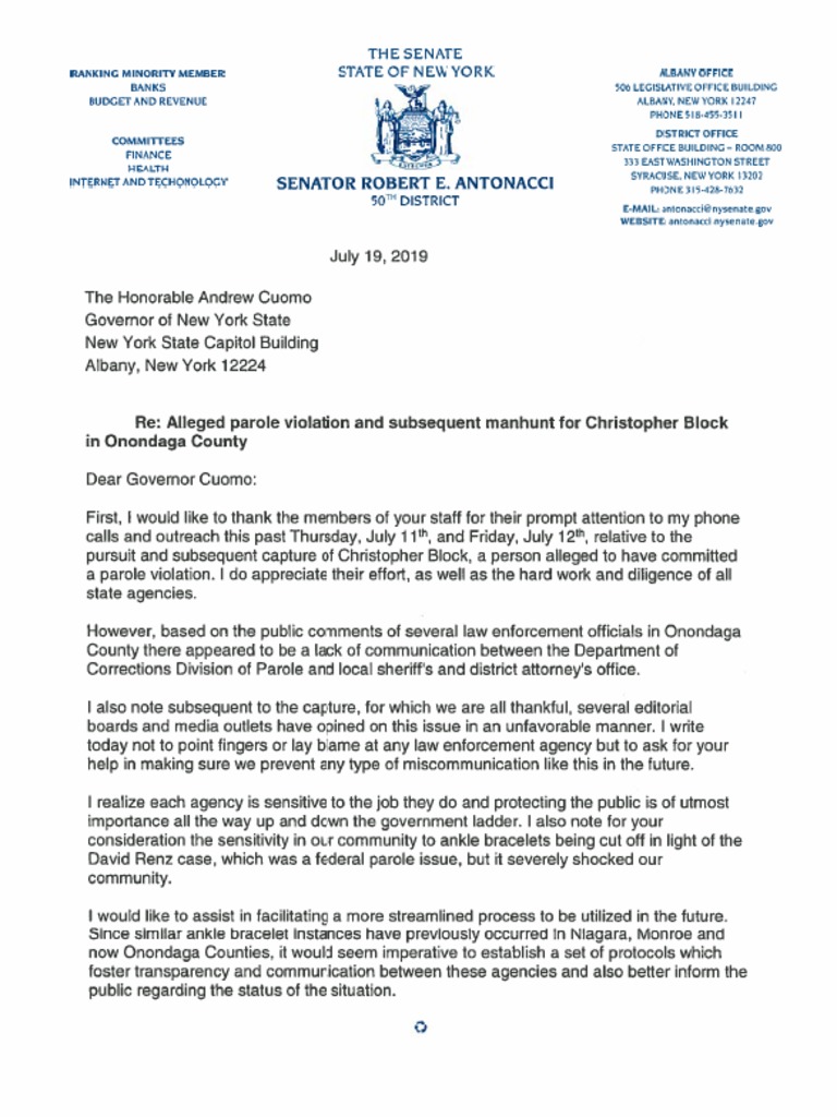 19.7.19 Letter To Governor Re. Christopher Block | Download Free PDF ...