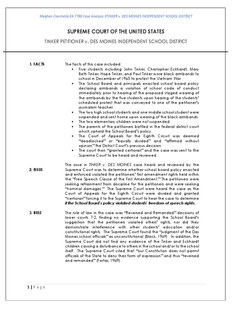 Tinker Vs | PDF | First Amendment To The United States Constitution ...