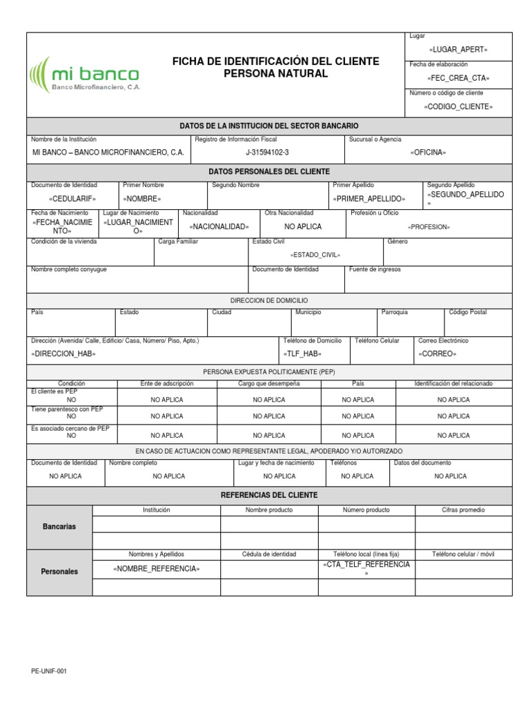 Ficha de Identificación Del Cliente | Descargar gratis PDF | Bancos ...