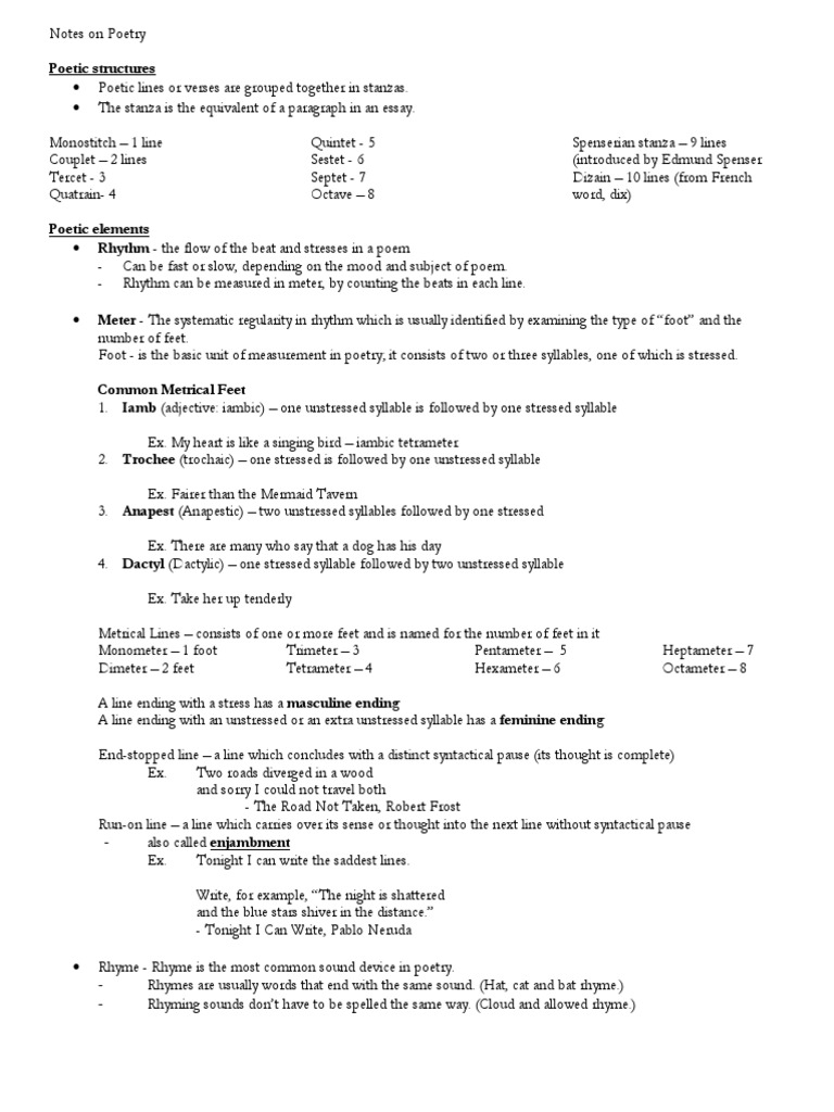 Notes On Poetry | PDF | Metre (Poetry) | Poetry