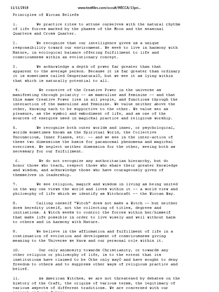 Principles of Wiccan Beliefs - Princípios WICCA | Download Free PDF ...