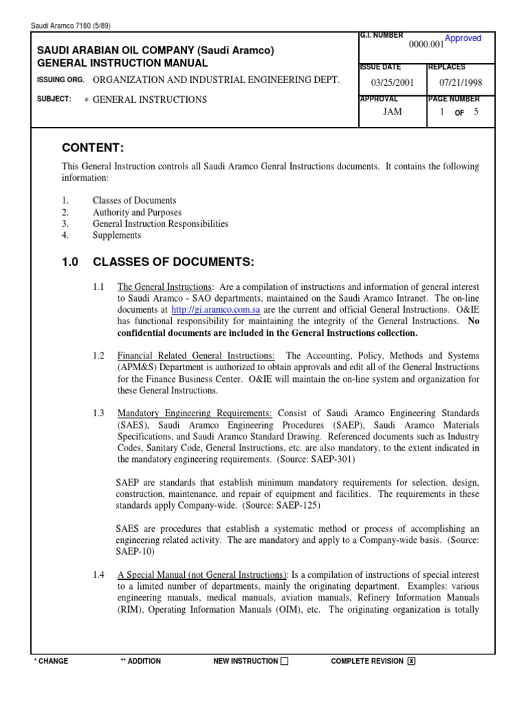 Content:: Saudi Arabian Oil Company (Saudi Aramco) General Instruction ...